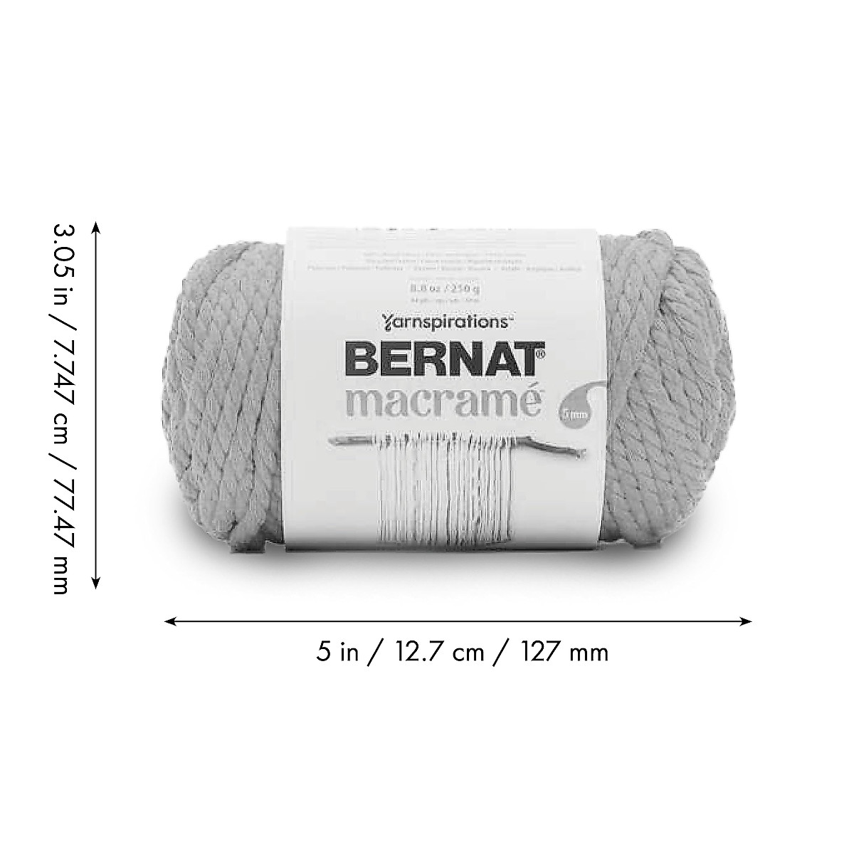 Bernat Macrame Taupe Yarn - 3 Pack of 250g/8.8oz - Cotton - #6 Super Bulky - Knitting, Crocheting & Crafts