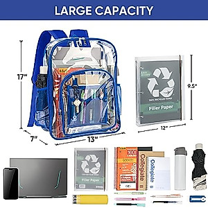 BALEINE Clear Backpack for Girls, Clear Backpacks for School, Heave Duty PVC Clear Bags Clear bookbag (Blue)
