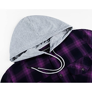 Kilborn·pataky Men's Flannel Long Sleeve Shirt Casual Hooded Plaid Button Down Hoodie Regular Fit Purple