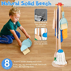 WOODMAM Wooden Kids Cleaning Set for Toddlers,8 Pieces Montessori Cleaning Toys with Kids Broom and Mop Set, Housework Pretend Play Toy Gift for Boys Girls Ages 3+