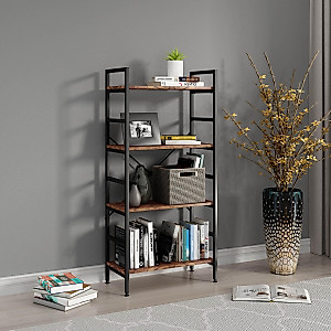 Mellingcasa 4 Tier Wood Shelving Unit,Adjustable Bookshelves Organizer,Office Shelves Small Book Shelf,Display Rack Shelves for Living Room,Bedroom and Office(4 Tier Bookshelf)