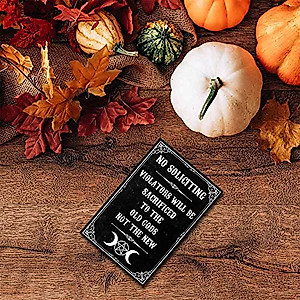 No Soliciting Signs for Home Violators Will Be Sacrificed To The Old Gods Not The New Funny Black Gothic Decor Halloween Decorations Outdoor 8 x 12 Inch