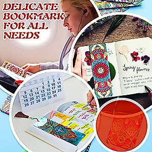 12 Pieces 5D Diamond Painting Bookmark Art Beaded Rhinestone Floral Bookmark with Tassel PU Leather Bookmarks for Adults Kids DIY Craft Supplies
