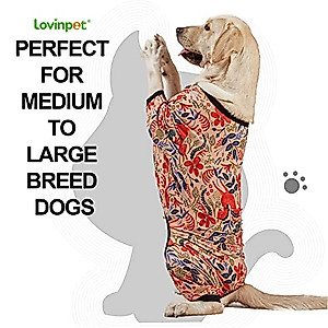 LovinPet Large Breed Dog Pajamas - Lightweight Pullover Full Coverage Dog Pjs, Dog Onesie, Happy Horse Coral Print, Full Coverage Dog Jammies, Pet PJ's/XL