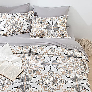 EMME Botanical Floral Comforter Set with Sheets Queen Size 7 Pieces，Brushed Microfiber Bed in a Bag, Ultra Soft and Comfortable Bedding Set for Girls (White Floral, 7-Piece Full/Queen)