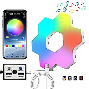 RWALOMOP LED Exit Sign with Emergency Lights, Two LED Adjustable Head Emergency Exit Lights, Hexagon Led Light for Bedroom/Gaming Room RGB Decor,led Wall Decor/Lighting Hexagon