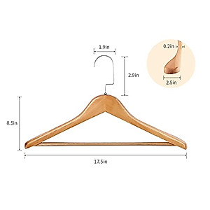 Baoz 10 Pack Solid Wooden Suit Hangers High-Grade Glossy Finish Wide Shoulder Design with Non Slip Pants Bar Swivel Hook for Sweater, Coat, Pants, Heavy Clothes