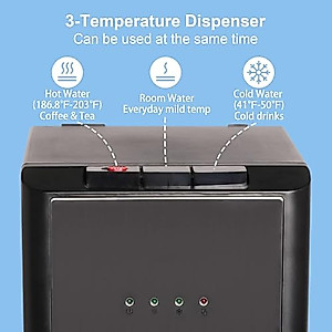 Bottom Loading Water Cooler, Hot, Cold & Room Water Dispenser with 3 Temperature Spouts, Safety Child Lock, ETL Listed, Holds 5 Gallon Bottles, Stainless Steel Water Cooler for Home Office Dorm