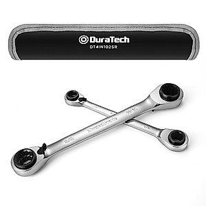 DURATECH 4-in-1 Reversible Ratcheting Box Wrench Set, Double Box End, SAE, 2-Piece, 5/16, 3/8, 7/16, 1/2 & 9/16, 5/8, 11/16, 3/4-Inch, CR-V Steel, Mirror Polished, with Rolling Pouch