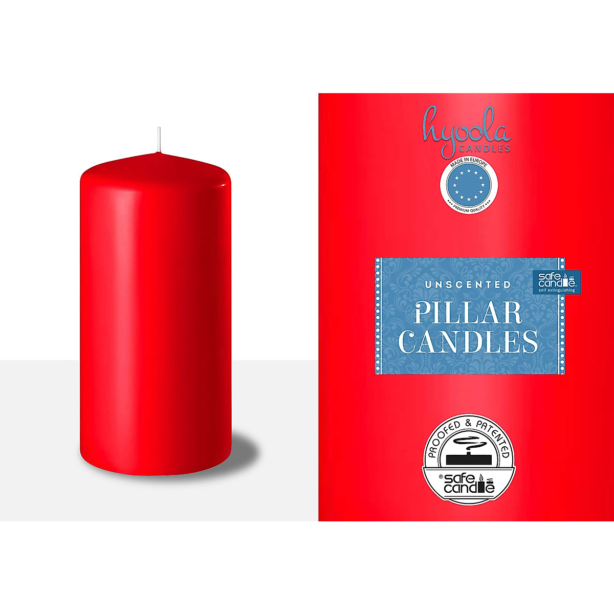 HYOOLA Red Pillar Candles 2-inch x 4-inch - Unscented Pillar Candles - Set of 4 - European Made