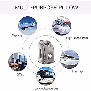 PVC Inflatable Travel Pillow Portable Headrest Chin Support Cushions for Airplane Plane Car Office Rest Neck Nap Pillows,Grey