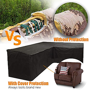 COOSOO Patio Sofa Cover Sectional Waterproof L Shape Corner Sofa Cover Outdoor Dust-Proof Anti-UV Furniture Couch Cover for Lawn Garden Yard Indoor with Windproof Buckle Extra Large Black