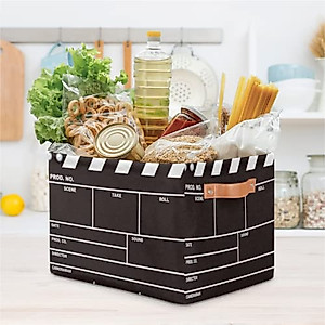 Movie Clapper Board Large Storage Bin Collapsible Storage Basket with Handles,Film Theme Laundry Basket Hamper Organizer Foldable Storage Box for Toys Bedroom Kids Room Nursery Dorm Set of 1