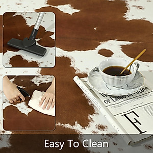 Zedrew Faux Cowhide Rugs, 5.2x6.2 Feet Large Cow Print Area Rug for Living Room Bedroom, Western Decor Carpet Animal Printed Mat for Dining Office Home Decor, Khaki