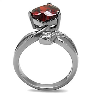 Marimor Jewelry 3.22 Carat Heart Shape Garnet Color Cubic Zirconia Stainless Steel Fashion Ring Women's Size 5