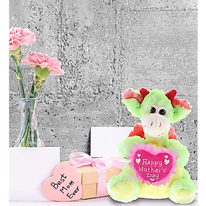DolliBu Happy Mother's Day Super Soft Plush Dragon Doll Figure - Cute Stuffed Animal with Pink Heart Message for Best Mommy, Grandma, Wife, Daughter - 8" Inches