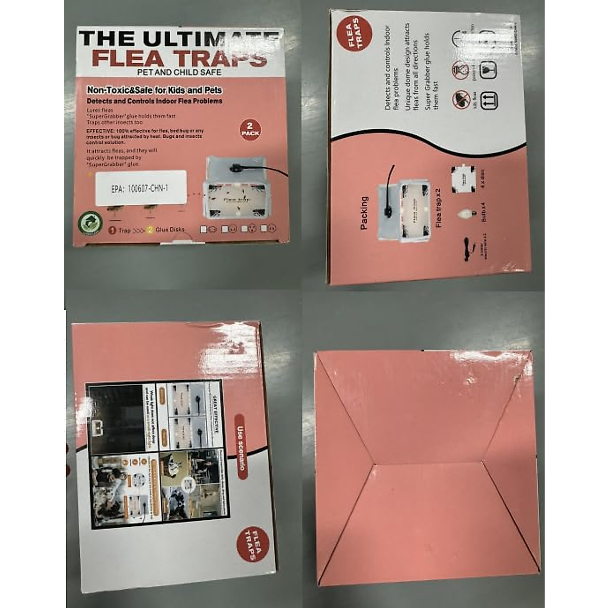 Flea Trap Indoor 2Pcs,Flea Strap Flea Killer Trap Pad Bed Bug Trap with 2 Glue Discs Odorless flea Light Bulb for Inside Your Home Like Fleas,Flies,Mosquitoes,Gnats,Moths