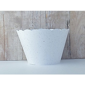 White Glitter Cupcake Wrappers Mini Dessert Holders Birthday Party Decorations Set of 12