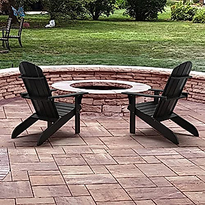 PolyTEAK Traditional Adirondack Chair, Real Wood Look, All Weather Plastic Outdoor Chairs for Firepit, Campfire, Patio, Pool, Easy Assembly with Comfortable Seat for Long Relaxation - Black