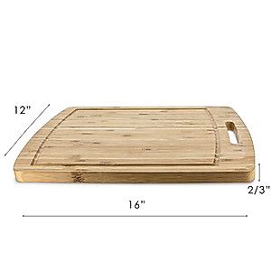 Bamboo Cutting Board for Kitchen with Juice Groove – Thick Chopping Wooden Board for Vegetables, Fruits, Meat, Cheeses and More (With Handle)
