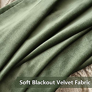 MIULEE Velvet Curtains Olive Green Elegant Grommet Curtains Thermal Insulated Soundproof Room Darkening Curtains/Drapes for Classical Living Room Bedroom Decor 52 x 84 Inch Set of 2
