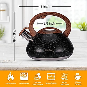 Tea Kettle, 2.5 Liter Loud Stovetop Whistling Teakettle with Cool Grip Ergonomic Handle Food Grade Stainless Steel Teapot for Tea, Coffee, Milk Marbling Black