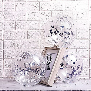 50pcs Silver Foil Confetti Balloons,12 inch Latex Balloon with Silver Confetti Inside for Birthday Family Party Wedding Party Baby Shower Decoration Supplies