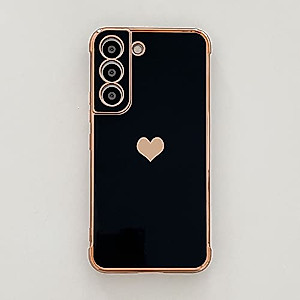 phylla Compatible with Samsung Galaxy S21+ Plus 6.7” 5g Case,Luxury Plating Cute Love Heart Side Small Pattern Phone Case,Full Camera Protection Soft Silicone Shockproof Bumper Cover (Black)