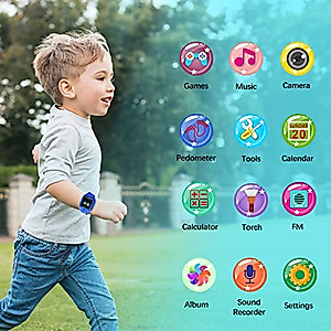 PROGRACE Kids Watch for Boys - IPS Touch Screen Smart Watch for Kids Toddler Toys Watch with 90° Rotatable Camera Music Pedometer Alarm Clock Calculator Flashlight Birthday Gifts for 4-12 Years Old