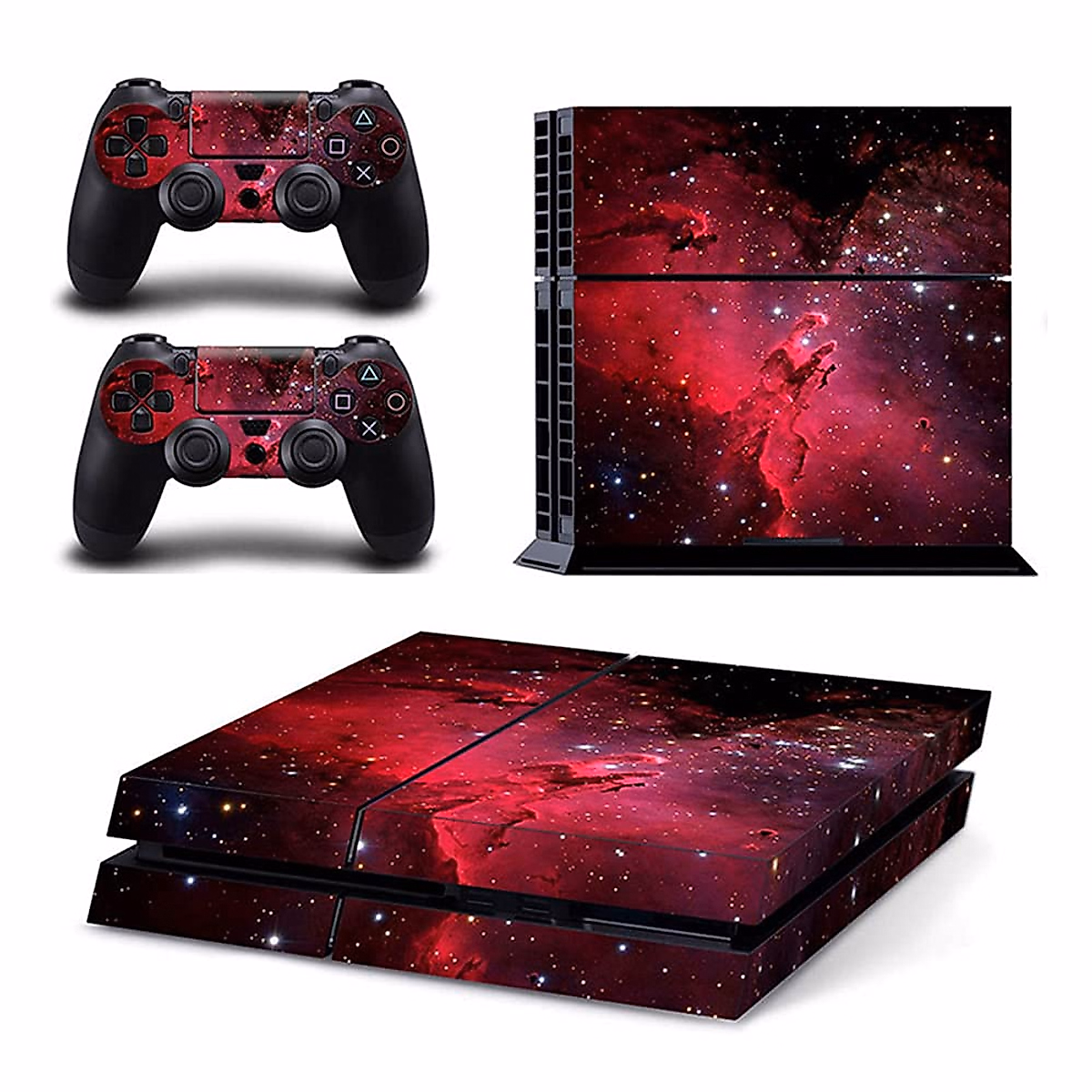 FOTTCZ Vinyl Skin for PS4 Console & Controllers Only, Sticker Decorate and Protect Equipment Surface, Red Nebula