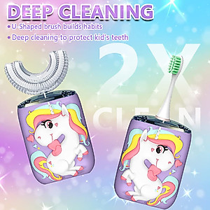 KRX Kids Toothbrush Electric, U Shaped Ultrasonic Automatic Toothbrush with 2 Brush Heads, Six Cleaning Modes, Cartoon Modeling Design for Kids, Special for Birthday Gift (Purple, Kids 2-7)