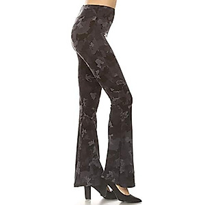 Leggings Depot Womens Flared Casual, Work, Lounge Palazzo Pants Gray Camouflage - Medium