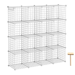 C&AHOME Wire Cube Storage, 16-Cube Organizer Metal Grids Storage, Storage Bins Shelving, Modular Bookshelf Shelves, DIY Closet Cabinet Ideal for Bedroom, Office 48.4”L x 12.4”W x 48.4”H White