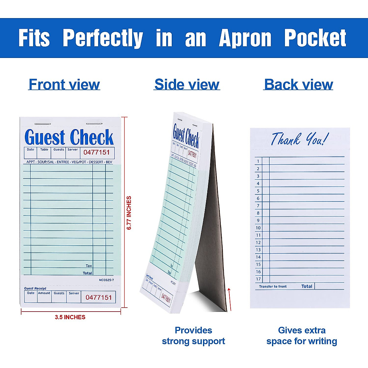 Methdic Guest Checks Server Note Pads 250 Orders Waitress Notepad for Restaurants (5 Books)
