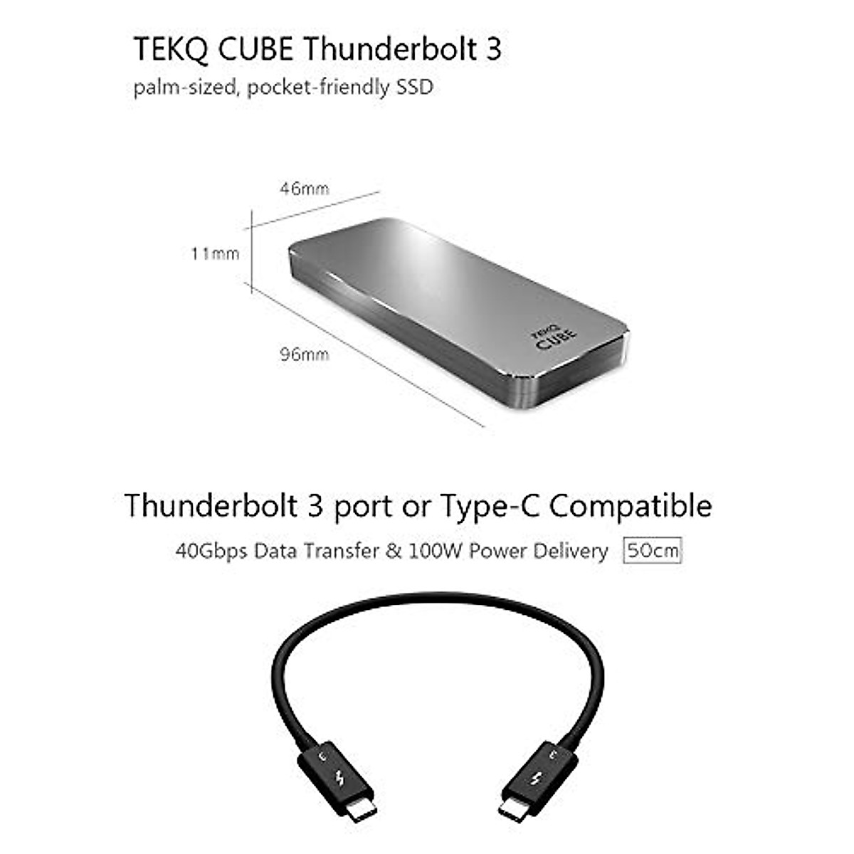 TEKQ Cube Thunderbolt 3 SSD Enclosure, Up to 2800MB/s Read Write, Support Thunderbolt 4, USB 4, Compatible with WD SN580, SN750 SE, SN770, SN850, SN850X Crucial P3 Plus, P5, P5 Plus