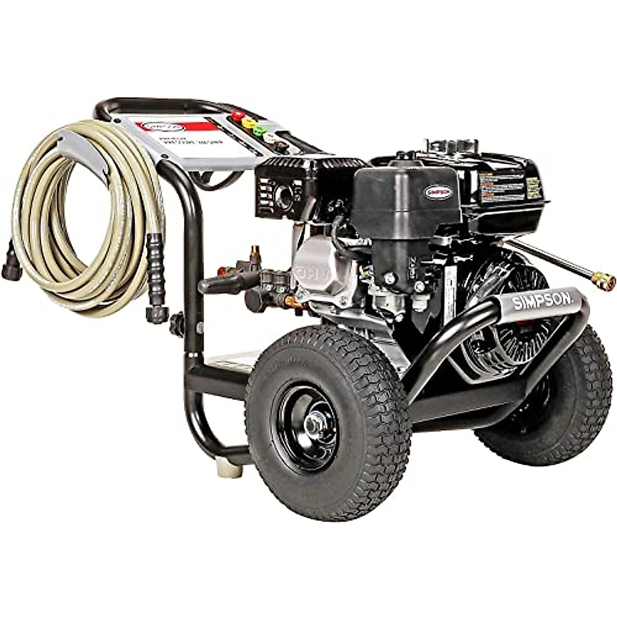 SIMPSON Cleaning PS3228 PowerShot 3300 PSI Gas Pressure Washer, 2.5 GPM, Honda GX200 Engine, Includes Spray Gun and Extension Wand, 5 QC Nozzle Tips, 5/16-inch x 25-foot MorFlex Hose