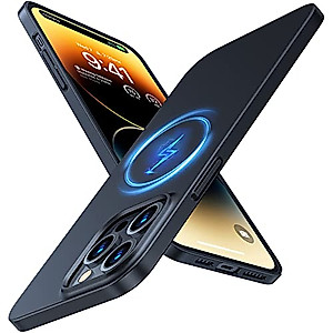 TORRAS Magnetic Slim Fit Designed for iPhone 14 Pro Case, Ultra Thin Strong Magnetic Velvety Touch Anti-Scratch Compatible with MagSafe Cover Phone Case for iPhone 14 Pro, Space Black