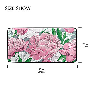 HUSSRITY Pink Peony Flowers Kitchen Rugs Cushioned Anti-Fatigue Comfort Floor Mat Non Slip Kitchen Mat Runner Rug for Sink Office Laundry (39"x20")