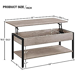 Yaheetech Lift Top 41 in Coffee Table with Hidden Storage Compartment, Wooden Lift Up Central Table for Living Room, Reception Room, Industrial Style, Gray