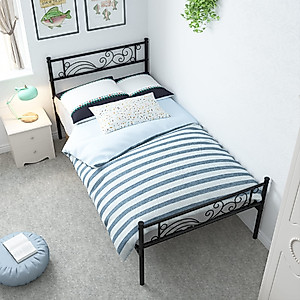 Weehom Metal Twin Bed Platform Frame Heavy Duty Steel Slat Under Bed Storage Bed Frame with Headboard, Black