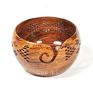 Prime Art Handmade Premium Quality Rosewood Wooden Yarn Bowl for Knitting and Crochet - Ideal for Gifting (7x4)