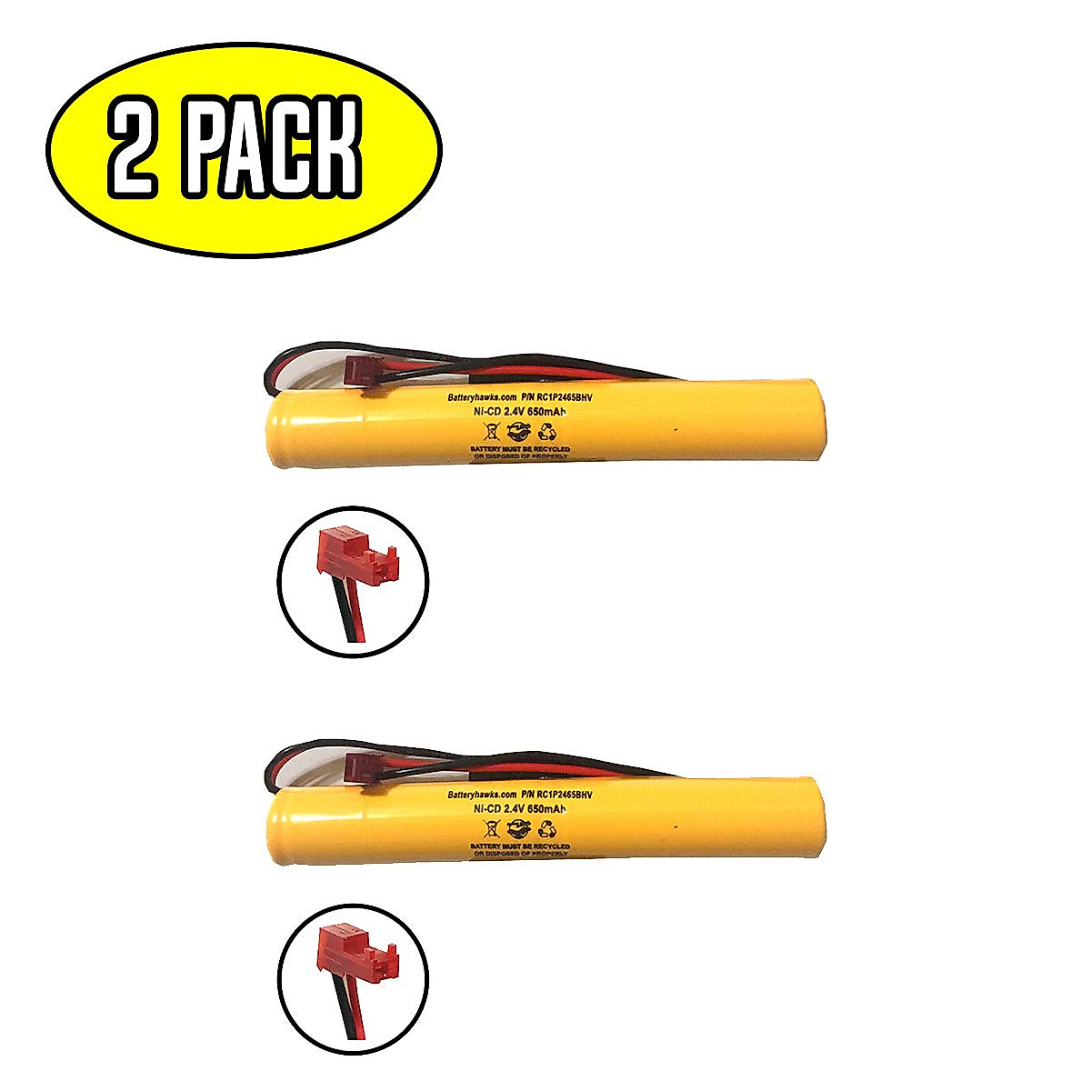 (2 Pack) 2.4v 650mAh Ni-CD Battery Pack Replacement for Exit Sign Emergency Light Astralite BA-112708-01 Astralite R5310 CUSTOM-298 OSA247