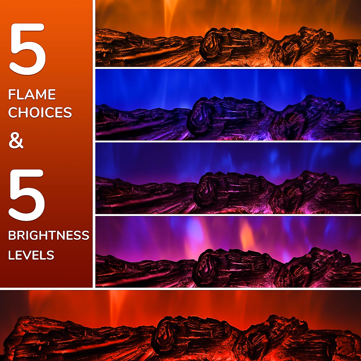 Alpaca Electric Fireplace Logs 20-Inch, Remote Controller Fireplace Insert Log Heater, Adjustable Flame Colors, Realistic Fake firewood Flame, Overheat Protection, Timer, Thermostat, 1500W Black