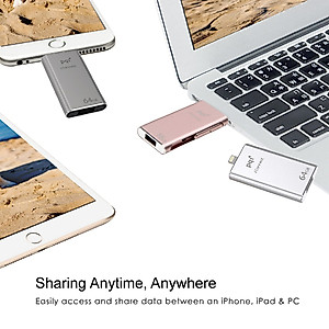 Flash Drive for iPhone iPad, iConnect[USB 3.0] [Apple MFi Certified] Apple FlashDrive Mobile storage with Lightning connector for iPhone, iPad, iPod Mac and Computer (16GB) (Rose Gold)