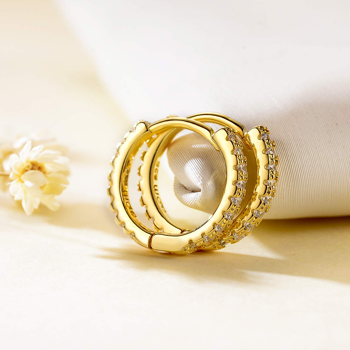 Dainty CZ Huggie Hoop Earrings 18K Gold Filled Chunky Simple Cute Thick Round Frill Bead Ball Starburst Cuff Earrings Cubic Zirconia Hoop Earrings Minimalist Personalized Gift for Her