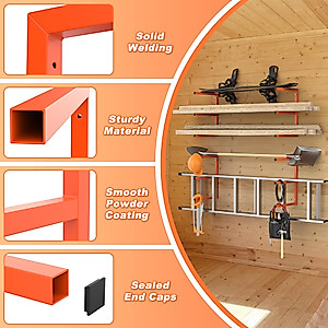 Ultrawall Lumber Storage Rack Wall Mount Wood Storage Racks, Metal Wood Organizer Racks for Shed, Workshop, Garage, Holds Up 220 LBS Per Level (Pack of 2, Orange)