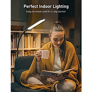 sympa LED Floor Lamp, Super Bright Dimmable LED Lamps for Living Room, Standing Lamp with Adjustable Gooseneck, Touch Control, Stable Base Floor Lamps for Bedroom Office (Black)