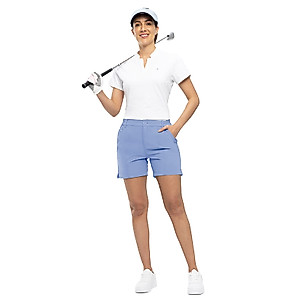 TBMPOY Women's 5'' Golf Hiking Shorts Quick Dry with 5 Pockets Stretch Athletic Casual Summer Trip Water Resistant Blue Purple XL