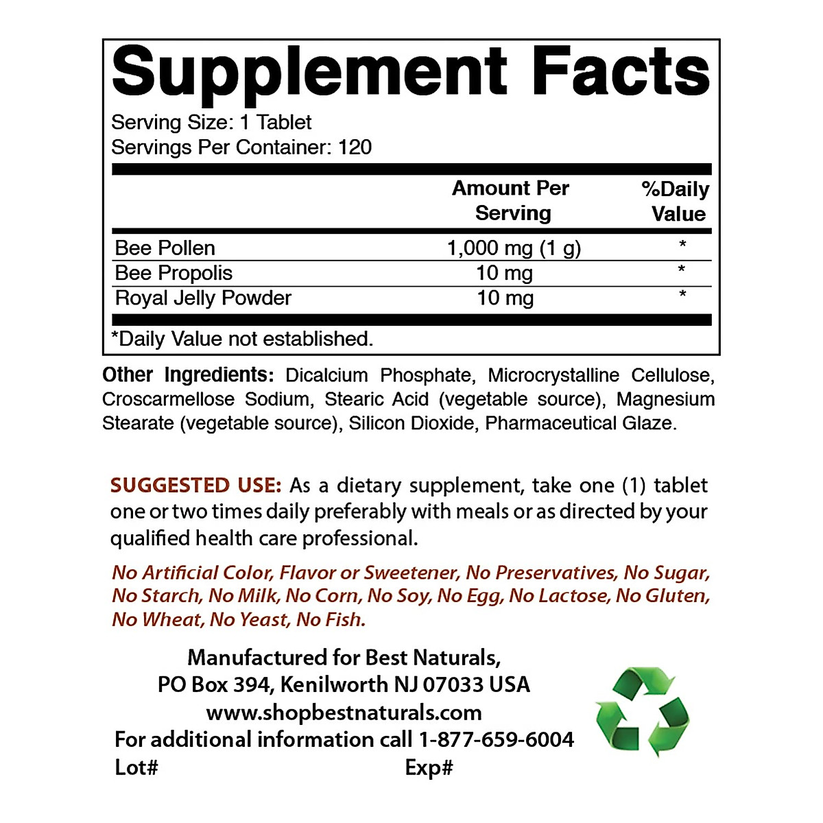 Best Naturals Bee Pollen Complex 1000 mg & Magnesium Glycinate 425 mg