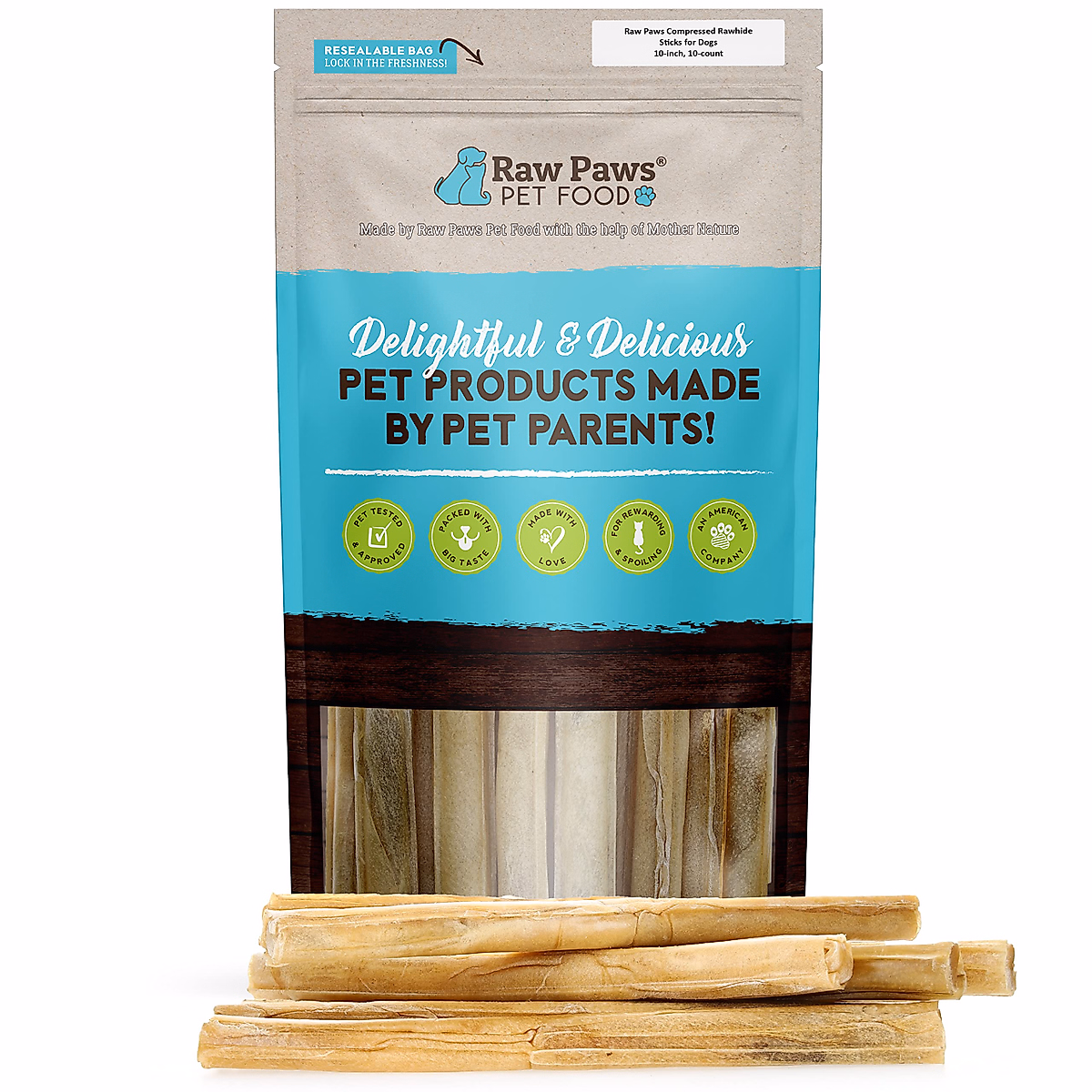 Raw Paws 10-inch Compressed Rawhide Sticks for Dogs, 10-ct - Pressed Rawhide Chews for Large Dogs & Medium Dogs - Safe Hide Rolls - Natural Rawhide Dog Chew Long Lasting for Aggressive Chewers